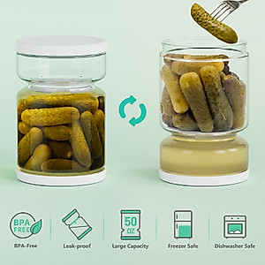 ForTidy Pickle and Olive Container with Strainer Flip - 50 OZ Airtight Glass Jar for Pickle Lover, Versatile Food Keeper, Kitchen Organization Must-Have, BPA-Free, Dishwasher Safe (White)