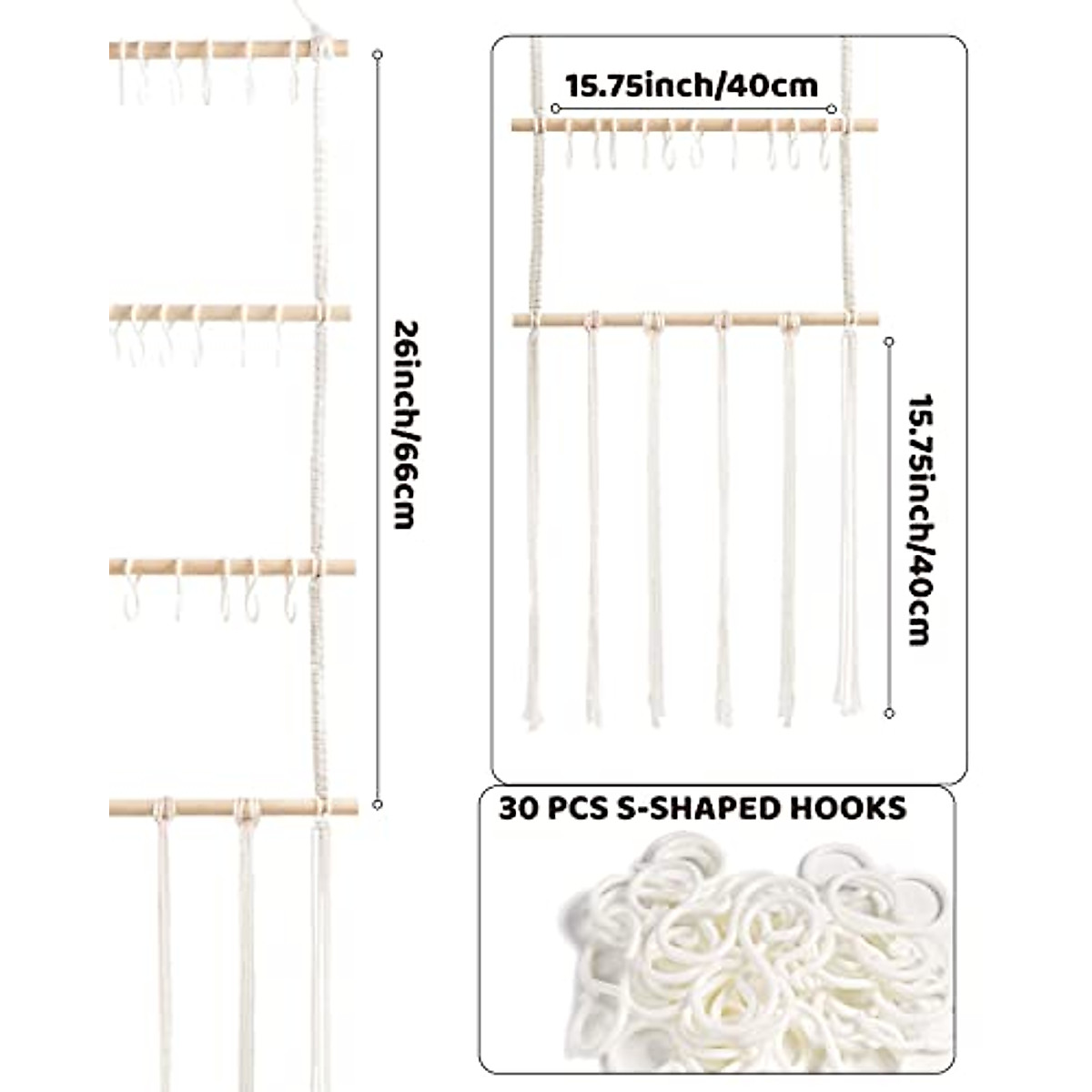 MoHern Headband Bow Holder Organizer for Girls, Baby Hair Bows Hanger with 30 Hooks, Hair Clip Accessories Storage Macrame Rack Boho Wall Hanging Decor for Nursery Room