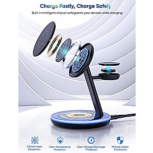 Magnetic Wireless Charging Station for Apple Series, 3-in-1 Standard 15W Fast Mag-Safe Charger Stand with QC3.0 Adapter, for iPhone 14,13,12 Pro Max/Pro/Mini/Plus, iWatch Ultra/8/7/6/5/4/3/2, AirPods…