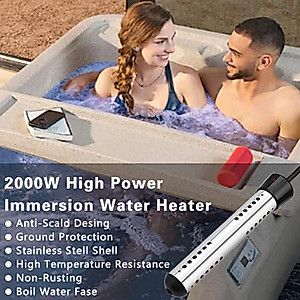 Memoryee Immersion Water Heate Portable Electric Stainless-Steel Heaters with Guard Cover Submersible Home Instant Water Heater with and for Travel Camping Hot Bathtub Mini Inflatable Pool Black