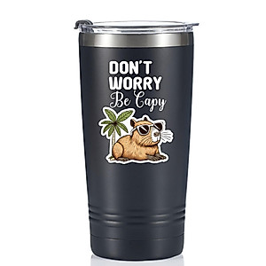 Capybara Gifts, Don't Worry Be Capy, Capybara Themed Gifts for Girls, Women, Capybara Lovers, Onebttle Stainless Steel Tumbler 20OZ Black