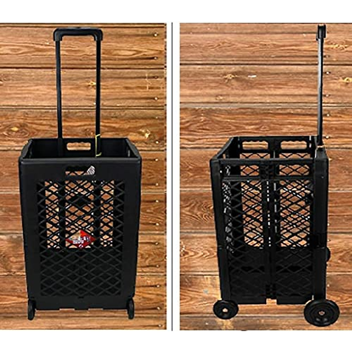 RAZZUM Large Hand Trucks,Plastic Folding Supermarket Shopping Cart Portable Trolley Car Luggage Push Storage Box Storage Box Trolleys/Orange