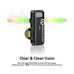 Hollyland Lark C1 Wireless Lavalier Microphone for iPhone, MFi Certified, Plug and Play, Noise Cancelling Lapel Mic with 656ft Transmission, 32H Working Time, Compatible with iPhone, iPad-Black