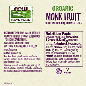 NOW Foods Monk Fruit Liquid Organic, 2 Fluid Ounce (2 Pack)