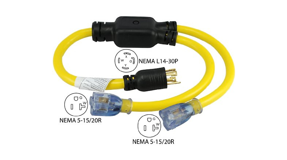 Conntek 30A Generator Y-Adapter for Safe Power Split | Yellow/Blue