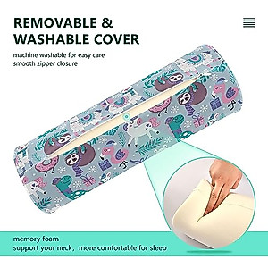 Sloth Unicorn Alpaca Dinosaur Neck Support Pillow Round Neck Roll Bolster Cylinder Pillow Cervical Pillows Knee Pillow for Leg Knee Back Head Support for Adults Bedroom Camp Work