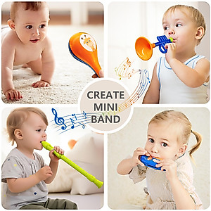 iPlay, iLearn Toddler Musical Instruments Toys, Kids Drum Set, Baby Trumpet, Percussion, Harmonica, Maraca, Flute, Tambourine, Birthday Gifts for 18 Months Olds Ages 2 3 4 5 Years Boys Girls Children