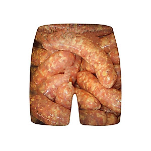 GDJGTA Men's Cool Swimtrunks Quick Dry 3D Food Sausage Printed Realistic Hawaiian Mesh Lining Beach Board Shorts with Pockets Yellow