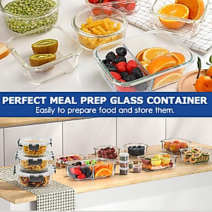 42pcs Glass Food Storage Containers with Lids Set, 21 Containers & 21 Lids Include One 2 Compartments Glass Meal Prep Containers with Snap Locking Lids Set, Leak Proof Lunch Containers BPA-Free,Grey