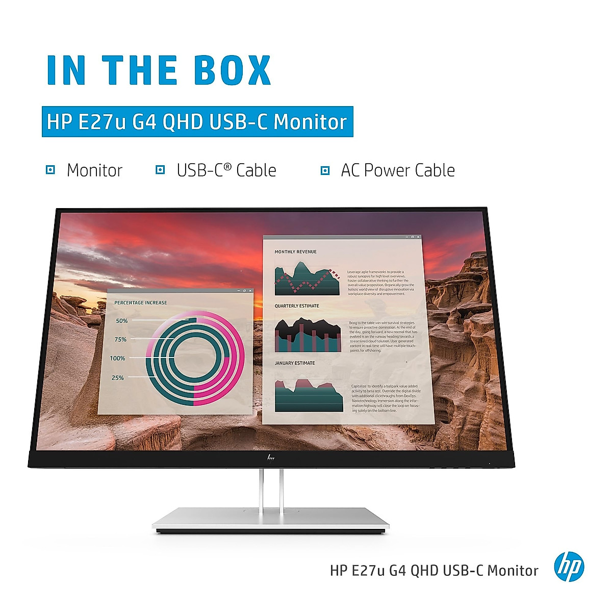 HP E27u G4 QHD USB-C 27 Inch Monitor Desktop PC IPS LCD 60Hz 5ms 16:9 Anti-glare Pivot Height Adjustable VESA Mountable DisplayPort HDMI Port USB Hub Computer Screen, Black/Silver (Renewed)