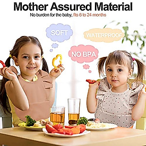 Ramede 3 Pcs Waterproof Baby Bib Washable Toddler Bibs Soft Feeding Bibs with Food Catcher for Baby Boy or Girl Eating Travel Home Supplies, Lovely