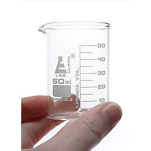 EISCO 4PK Lab Beaker Shot Glasses, 1.6oz / 50mL - Borosilicate Glass - Chemistry Shot Glasses, Chemistry Gifts Labs