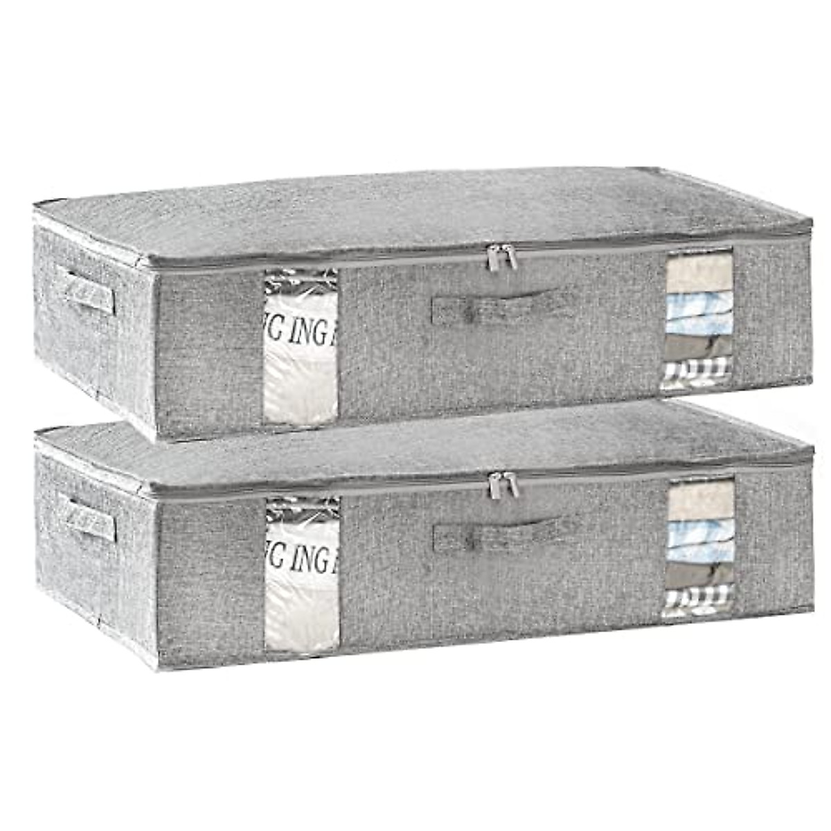 COVAODQ Under Bed Storage Containers Storage Bins Organizers for Clothes Comforters Blankets Pillows Duvets Large Capacity with Clear Window, 2 Pack