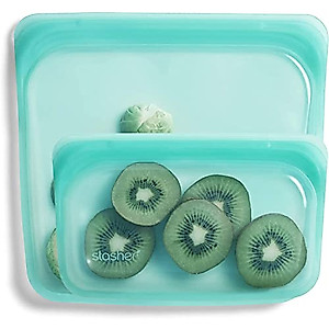Stasher Silicone Reusable Storage Bag, Sandwich + Snack (Aqua) | Food Meal Prep Storage Container | Lunch, Travel, Makeup, Gym Bag | Freezer, Oven, Microwave, Dishwasher Safe, Leakproof