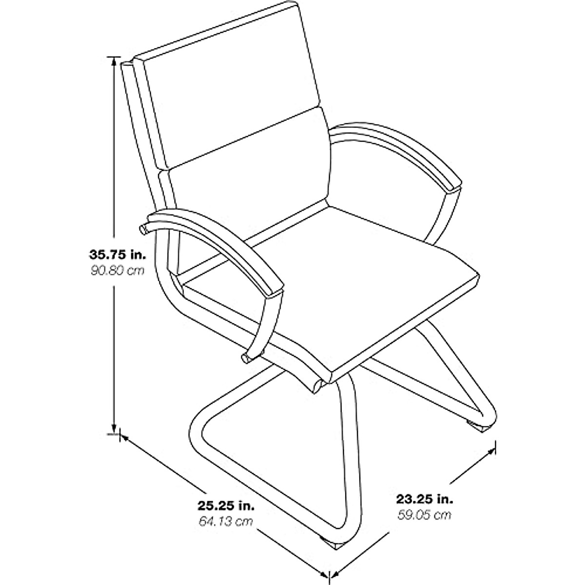 Office Star FL Series Mid-Back Faux Leather Visitor's Chair with Padded Loop Arms and Chrome Finish Base, Charcoal Grey