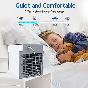 Portable Air Conditioner, Evaporative Air Cooler in 3 Speed, USB Air Personal Conditioner with LED Light for Home Office Bedroom（zQ06）
