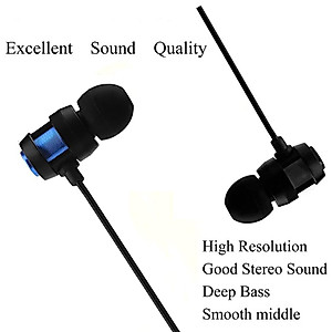 Yadesign Wired Earbuds with Microphone 2 Pack Ear Buds in Ear Headphones Bass Earphones with Mic and Volume Control(2 Pack Black Blue)