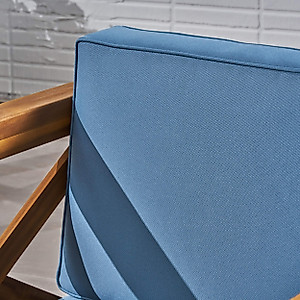 GDFStudio Outdoor Acacia Wood Club Chairs with Cushions (Set of 2), Teak Finish and Blue