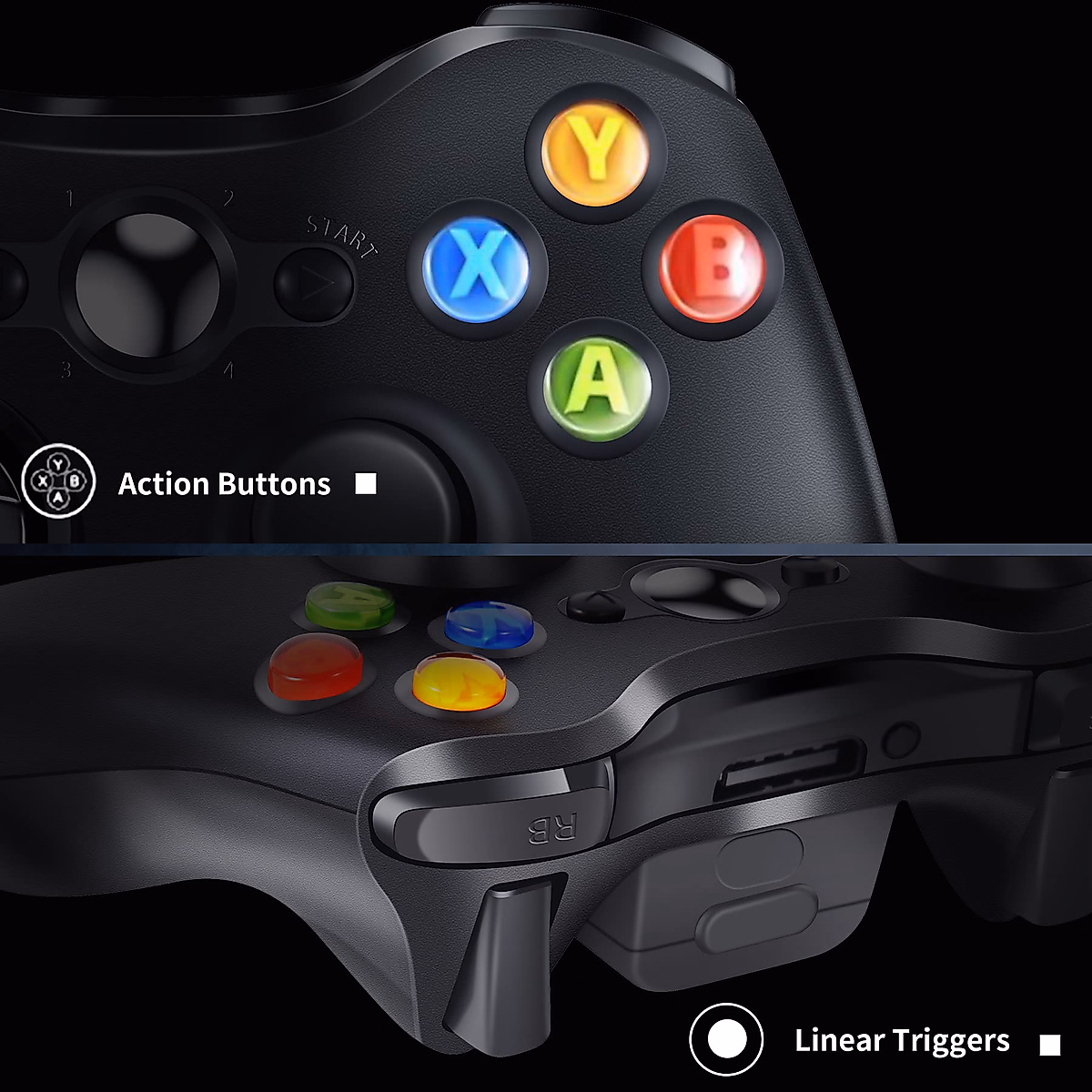 Crifeir Wireless Controller for Xbox 360,Xbox 360 Joystick Compatible with Xbox 360/Slim, PC and Windows7/8/10,Replacement for Xbox 360 Controller with Dual-Vibration(Black)