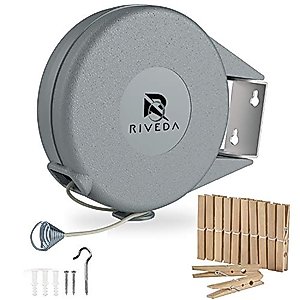Retractable Clothesline - Portable Heavy Duty Indoor and Outdoor Washing Line - 40 Feet PVC Retracting Clothes Line with Wall Mount Hang The Wet Dry Clothing Laundry - Easy Installation (Grey)