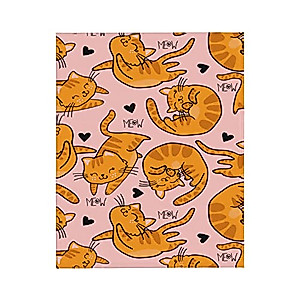Kamoxi Cat Throw Blankets Cute Orange Cats Kitty Kawaii Pets on Pink Blanket Cat Lover Gifts for Women Girls Baby, Soft Sofa Bed Chair Couch Fleece Flannel Fluffy Plush Blanket Bedding 50"x40"