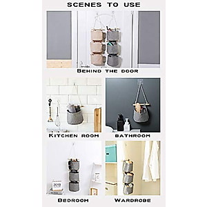 AARAINBOW 1 Pack Mini Cotton Linen Fabric Closet Detachable Foldable Washable Hanging Storage Bag with 3 Pockets Over The Wall Door Organizer for Room Bathroom (Khaki)