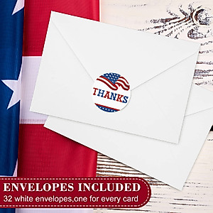 AnyDesign 32 Pack Patriotic Thank You Cards American Flag Stars Stripes Thank You Note Cards with Envelopes Stickers 4th of July Blank Greeting Cards for Independence Day Memorial Day Supplies