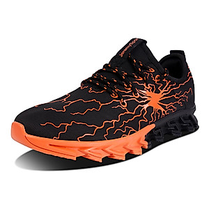 Boys Girls Running Tennis Shoes Kids Sneakers Non Slip Breathable Strap Athletic Sports Shoes Black Orange 4 Big Kid
