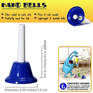 MINIARTIS Hand Bells for Kids | Educational Music Toys for Toddlers 8 Notes Colorful Handbells Set | Kids Musical Instrument with 15 Songbook | Great Birthday Gift for Children