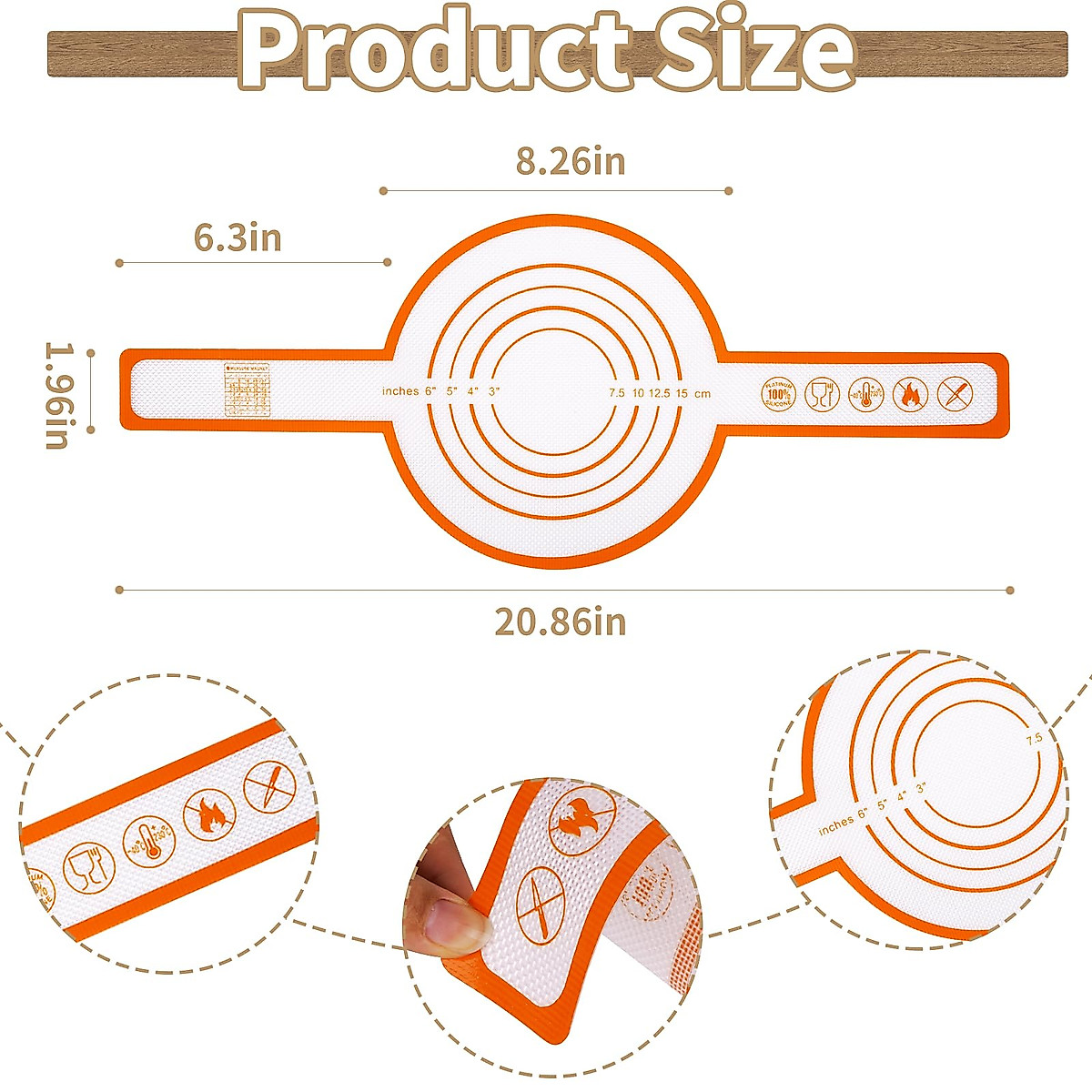 2 Pcs Silicone Baking Mat for Dutch Oven Bread Baking, 8.3 In Circular Bread Baking Mat with Long Handle to Turn Dough Easily, Reusable, Easy to Clean (Orange+Blue)