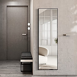 LVSOMT Wall Mounted Mirror, 47"x14" Full Body Mirror, Full Length Mirror, Over The Door Hanging Mirror, Long Mirror for Bedroom Living Room Locker Room, Aluminium Alloy Frame (Black)