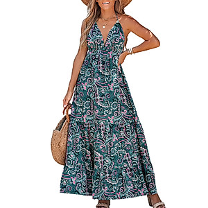 CUPSHE Women's Floral Paisley Print Halter Dress Mixi Dress Sleeveless Summer Dress