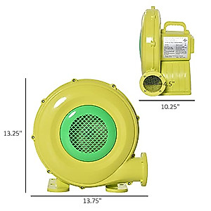 Outsunny Electric Air Blower 450-Watt Fan Blower Compact and Energy Efficient Pump Indoor Outdoor for Inflatable Bounce House, Bouncy Castle and Pneumatic Swimming Pool, Yellow