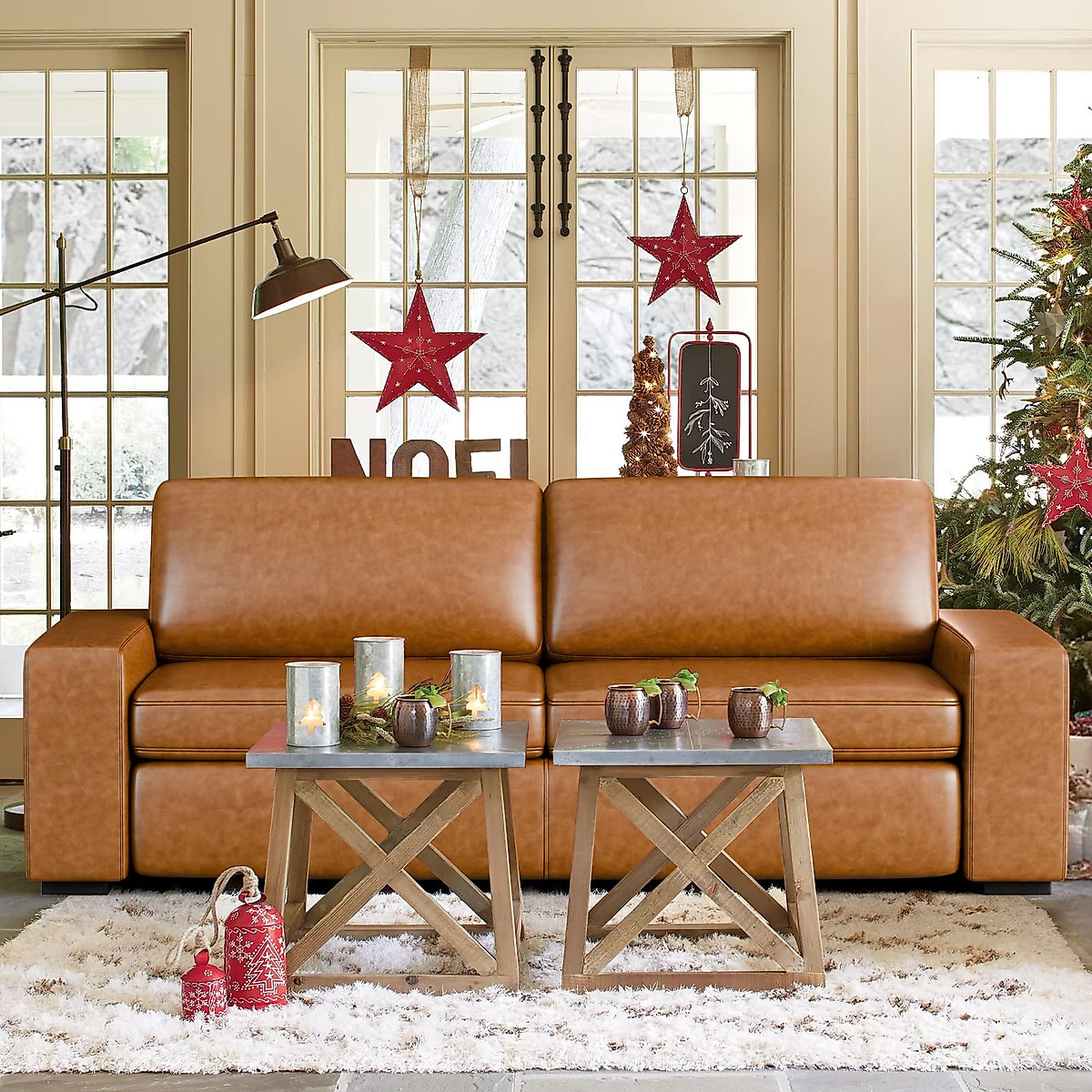 ELUCHANG 85" Faux Leather Sofa Couches, 3 Seater Mid-Century Modern Sofa with Extra Deep Seats,Upholstered Sofa Cushion&Removable Cover,Comfy Sofa Couch for Small Space Living Room Apartment,Brown