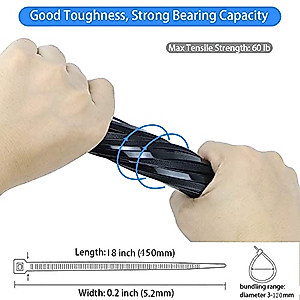 Zip ties 18 inch black Cable ties 100 pcs/Pack outdoor use wire ties with 60 Pounds tensile