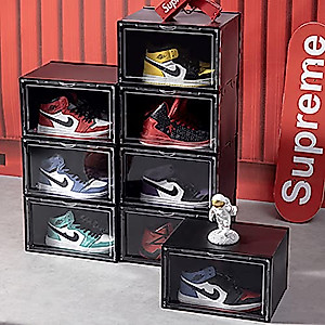 BSFHH Shoe Boxes, Stackable Plastic Sneaker Box Container, Magnetic Side Open Shoe Organizer Shoes Storage Case 15.35 x 11.42 x 8.66 inches (Transparency-12 Pack)