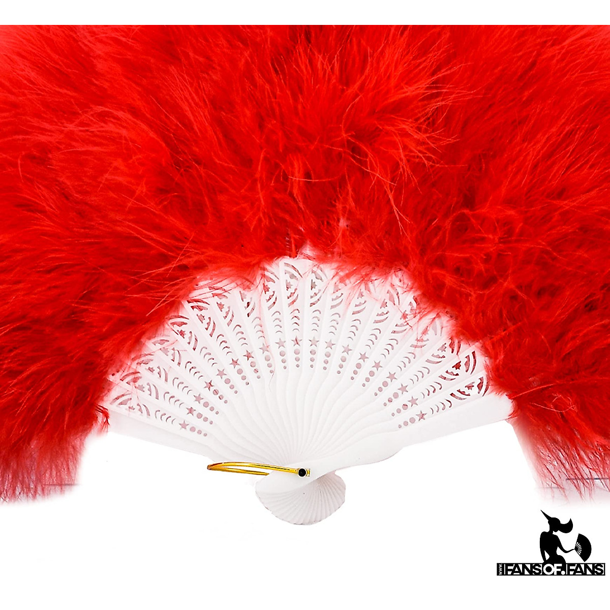 FANSOF.FANS Marabou Feather Hand Fan 45cm, Fancy Dress Wedding Party Favour Gift Outdoor Vintage Dance Photoshoot (Red)