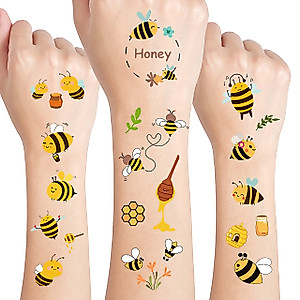 24 Sheets Bumble Bee Temporary Tattoos, Birthday Decorations Bee Party Favors