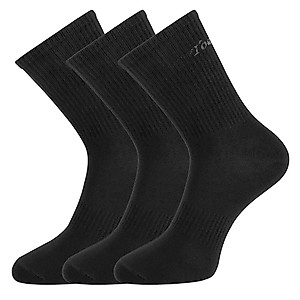 Toes&Feet Men's 3-Pack Black Anti Odor Resist Anti-Sweat Thin Cotton Crew Sports Socks, Size 6-12