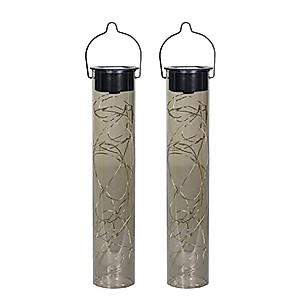 Exhart 2pc Solar Hanging Cylinder Lights, 20 Firefly LEDs, Acrylic, Accent Lighting Decor,2pc 2"x10"