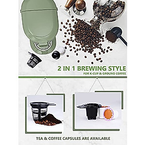 Coffee Maker, Single Serve Coffee Maker Compatible with K-Cup Pod & Ground Coffee, KINGTOO Thermal Drip Instant Coffee Machine with Self Cleaning Function, Brew Strength Control (Red) (Green with Travel Cup)