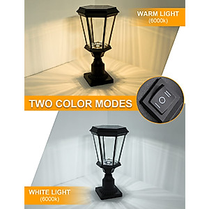 VOCLDFA Solar Post Light, Dusk to Dawn Sensor Pillar Light Fixture 15.8"H, Waterproof LED Exterior Lamp Post Lantern, Aluminum Outdoor Post Light, Pole Lanterns Outdoor with 3-Inch Pier Mount Adapter