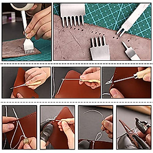 TLKKUE Leather Craft Tools Leather Working Tools Kit with Custom Storage Bag Leather Carving Tools Leather Craft Making for Cutting Punching Sewing Carving Stamping Leather Tooling Kit