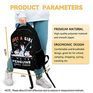 BEOIIBIRD Custom Penguin Backpack for Girls, 16 Inch Black Backpacks for School, Cute Lightweight Bookbag for Kids