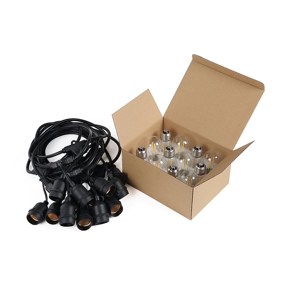 Hudson Lighting Outdoor String Lights - LED - for Patio, Garden, Deck, Backyard, Gazebo - 48 Feet - S14 – 15 Hanging Sockets - E26 Base - 2 Watt