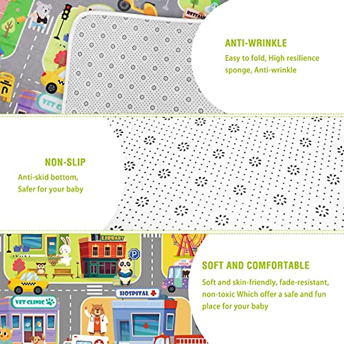 LTKOUGFAM Baby Playmat for Floor, Soft Plush ABC Kids Play Rug for Toddlers & Infants Baby Floor Mats, Kids Car Rug Mat with City, Large Non-Slip Area Rug for kids Room Playroom Bedroom (59X39.4 INCH)
