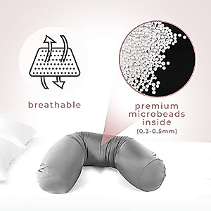 Squishy Deluxe Microbead Body Pillow with Silky Removable Cover, Extremely Huggable, Full Body Support, Keeps Spine in Proper Alignment, Doubles As a Pregnancy & Nursing Pillow, 47 X 7”, Grey