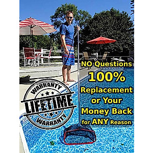 Pool Skimmer Net Rake, Ultra Fine Mesh, Unlimited Free Replacement by ProTuff - 3X Faster Heavy Duty 250 Micron Nylon for Cleaning Silt, Sand, Pollen & Swimming Pool Skimming - 60 Mesh - 18"