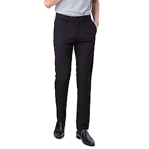 Plaid&Plain Men’s Slim Fit Dress Pants Stretch Dress Pants 8101Black 30X34