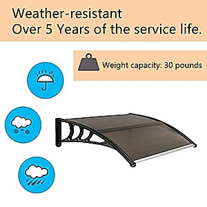VINGLI Window Awning Door Canopy Exterior, 30" x 40" Awnings for Doors Polycarbonate Cover Patio Door Awning Rain Snow Sunlight Protection Hollow Sheet (Brown Board & Black Bracket)